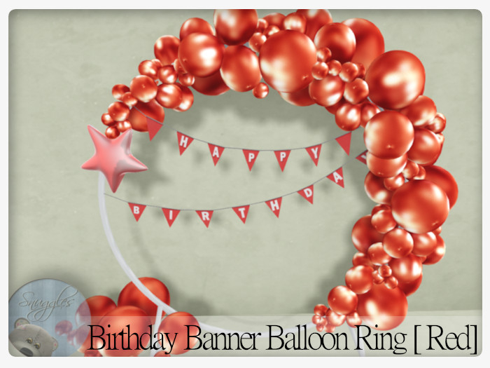 Second Life Marketplace - Birthday Banner Balloon Ring [ Red]
